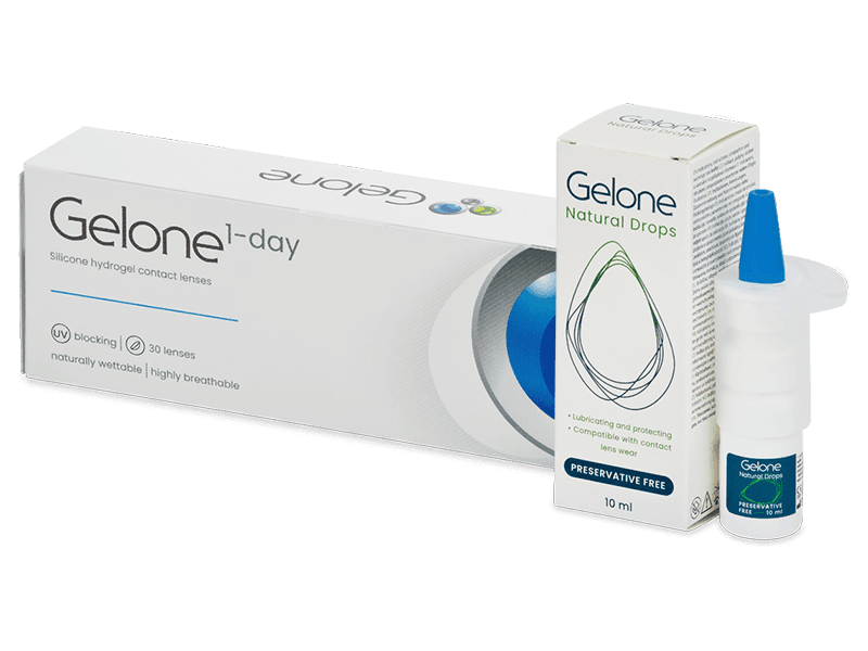 Gelone 1-day (30 lentillas) + gotas oculares Gelone Natural Drops 10 ml | Alensa.es